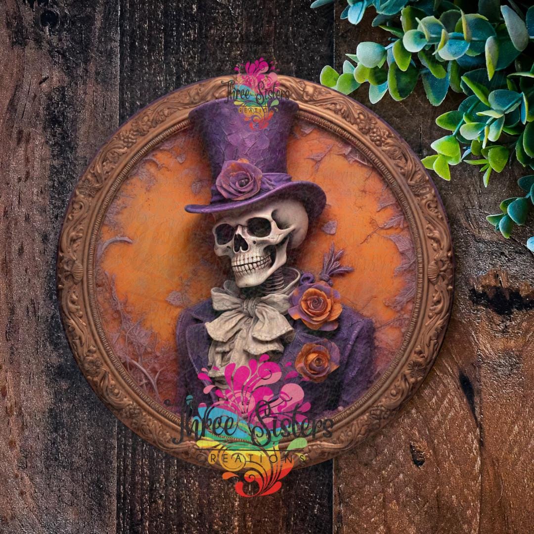 Gothic Skeleton Plaque, Victorian Skull Décor, Spooky Portrait ...