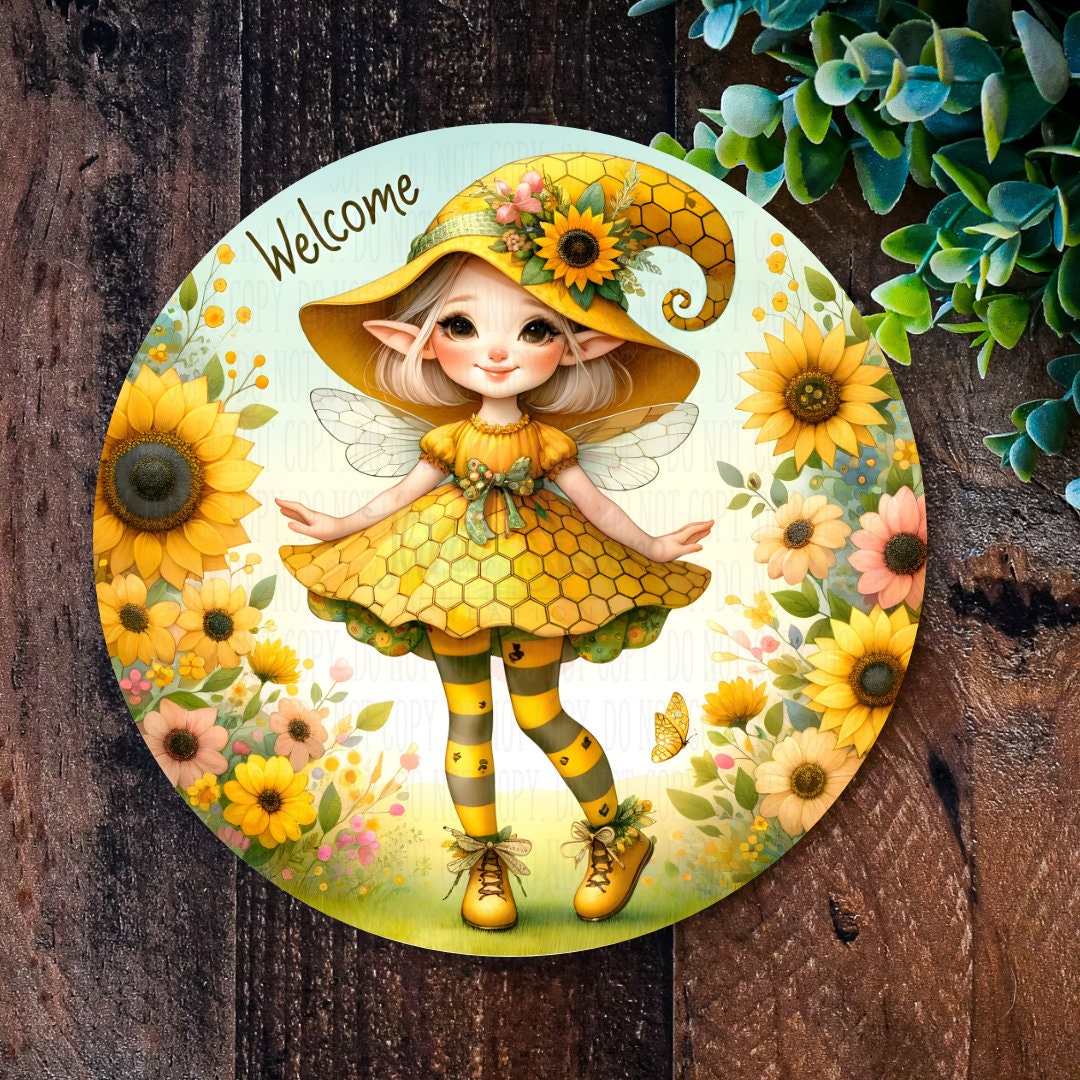 Enchanted Garden Fairy Welcome Sign Whimsical Bee Elf Metal Décor for ...