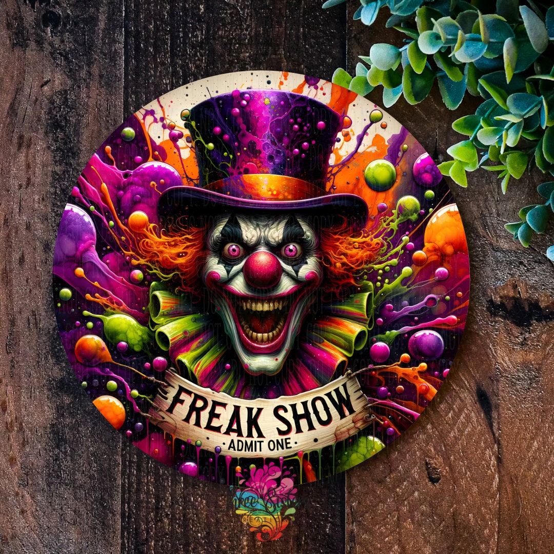 Circus Clown 'freak Show' Sign, Eerie Carnival Wall Art, Round Creepy ...
