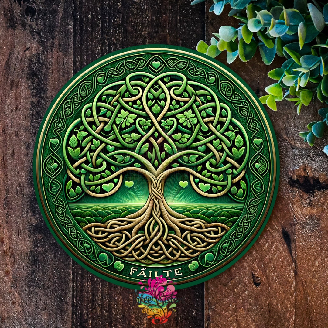 Fáilte Irish Welcome Sign, Celtic Tree of Life Wall Plaque, Emerald ...