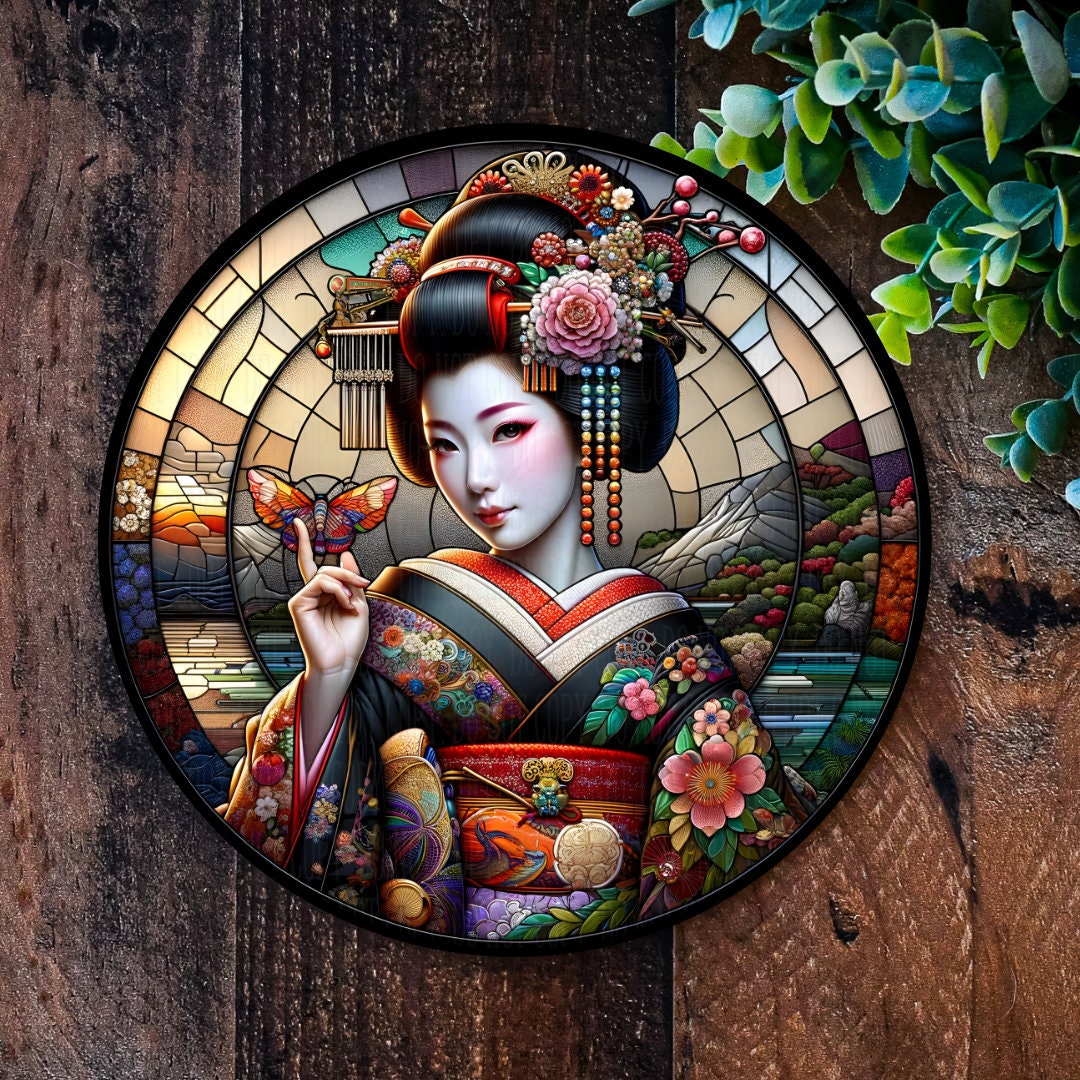 Japanese Geisha Sign, FAUX Stained Glass Garden Art, Japanese Garden ...