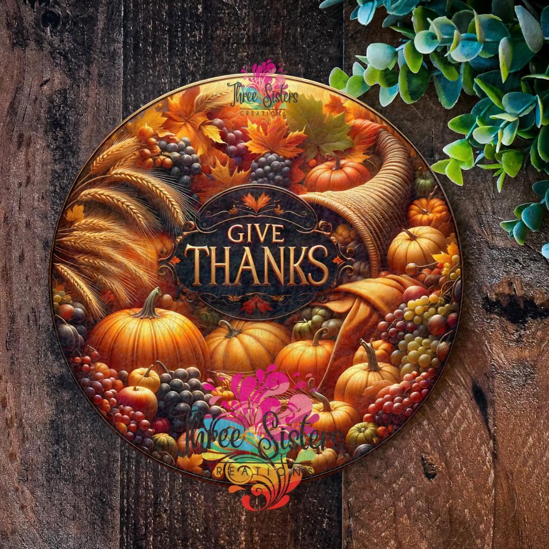Give Thanks Sign: Rustic Cornucopia Fall Wreath Art - Etsy