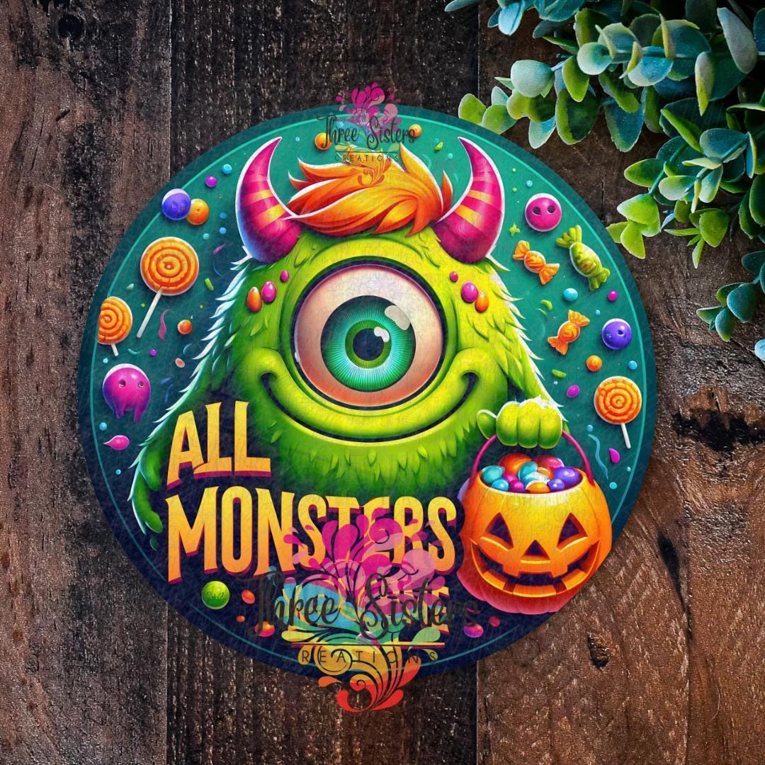All Monsters Welcome Monster Sign for Halloween Wreaths - Outdoor ...