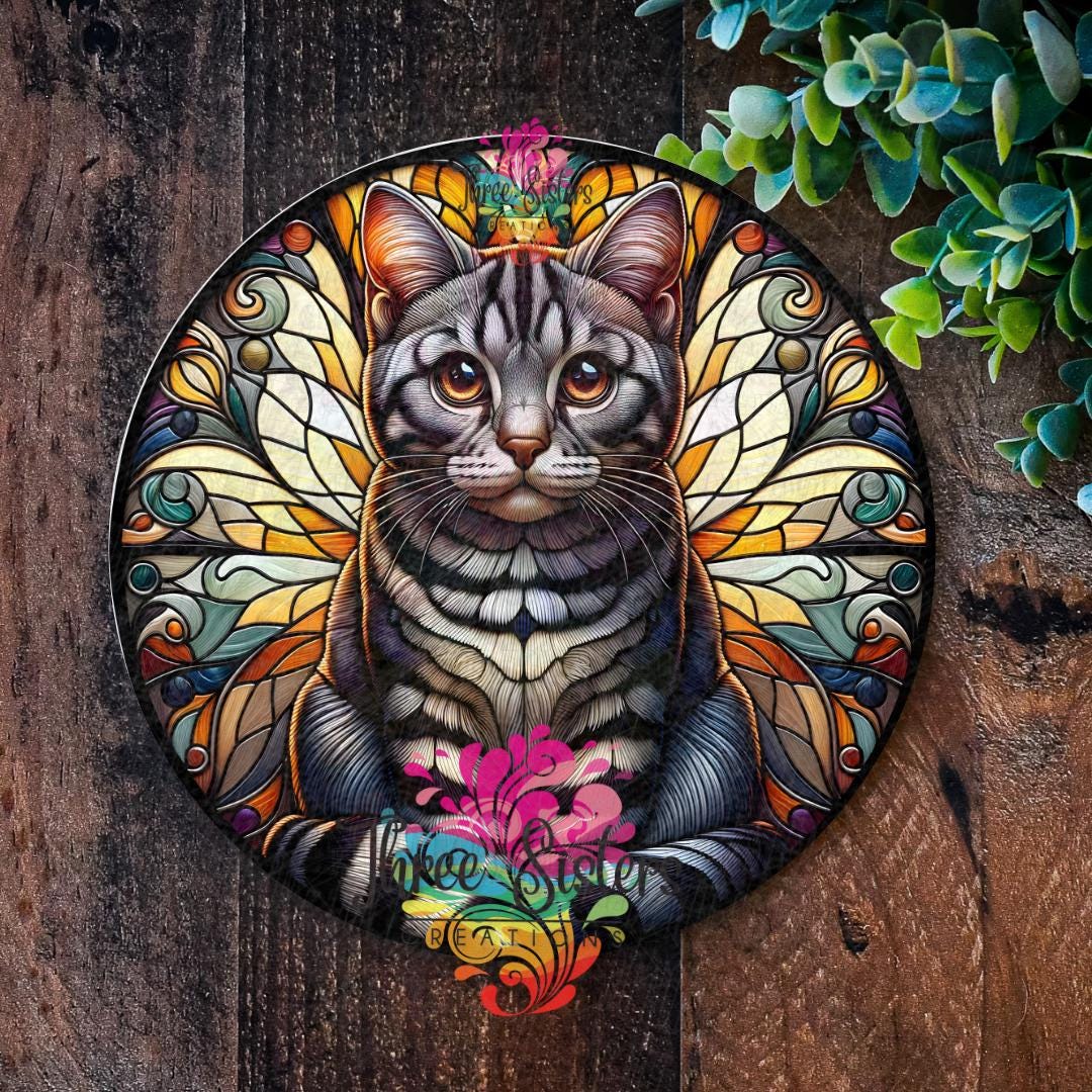 Tabby Cat Sign, Cat Owner Gifts, FAUX Stained Glass Cat, Pet Memorial ...
