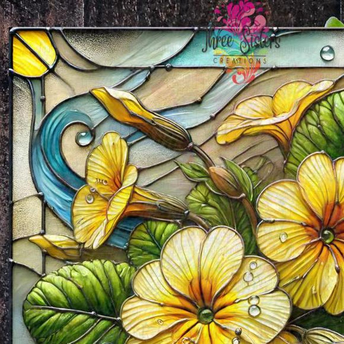 Yellow Primroses Sign, Faux Stained Glass Primrose Plaque, Garden Fence ...