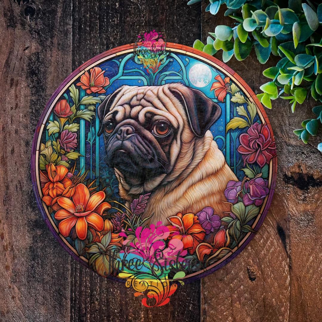 Pug Dog Gifts, Metal Dog Sign, Pet Memorial Plaque, Dog Wreath Signs - Etsy