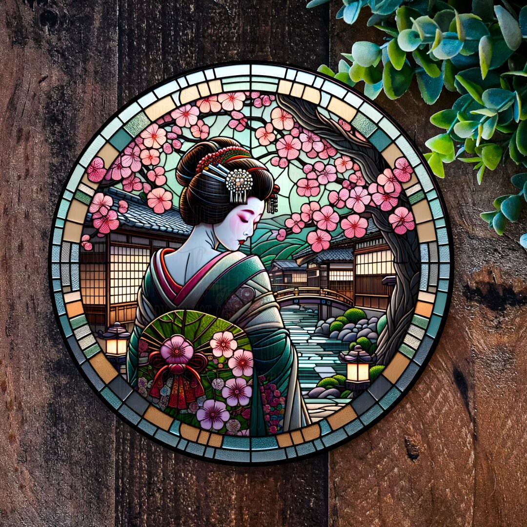 Japanese Geisha Sign, FAUX Stained Glass Garden Art, Japanese Garden ...