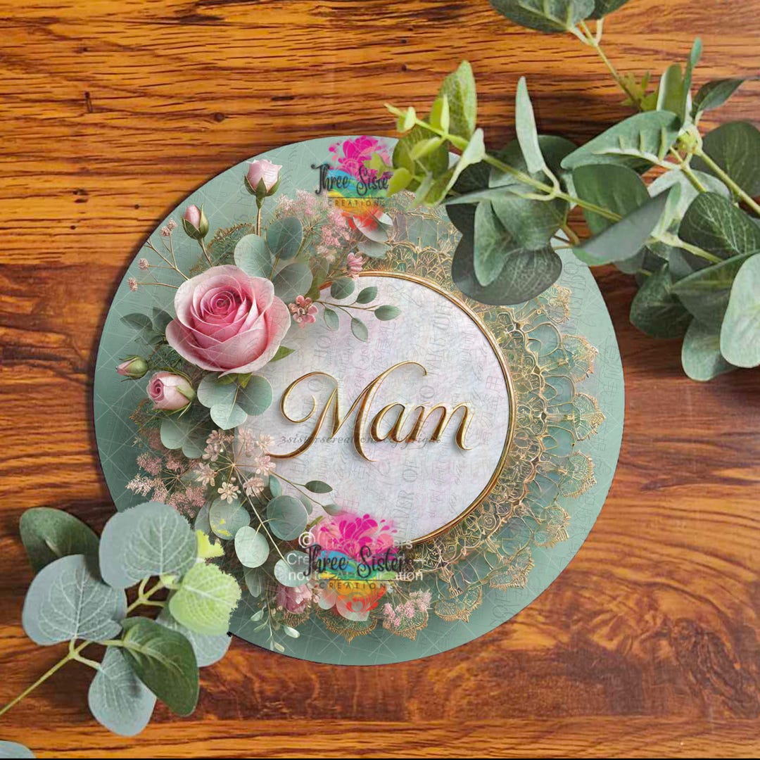 Floral ‘mam’ Plaque, Sage Green Rose Wreath Sign, Mother’s Day Gift for ...