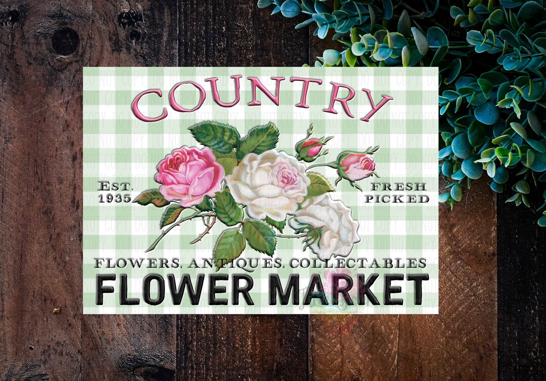 Floral Wreath Sign,vintage Rose Sign, Gingham Sign, Flower Market Sign ...