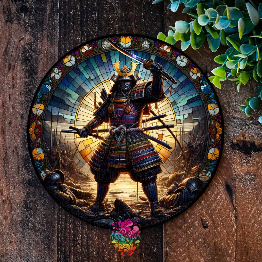 Samurai Warrior Sign, FAUX Stained Glass Garden Art, Japanese Garden ...