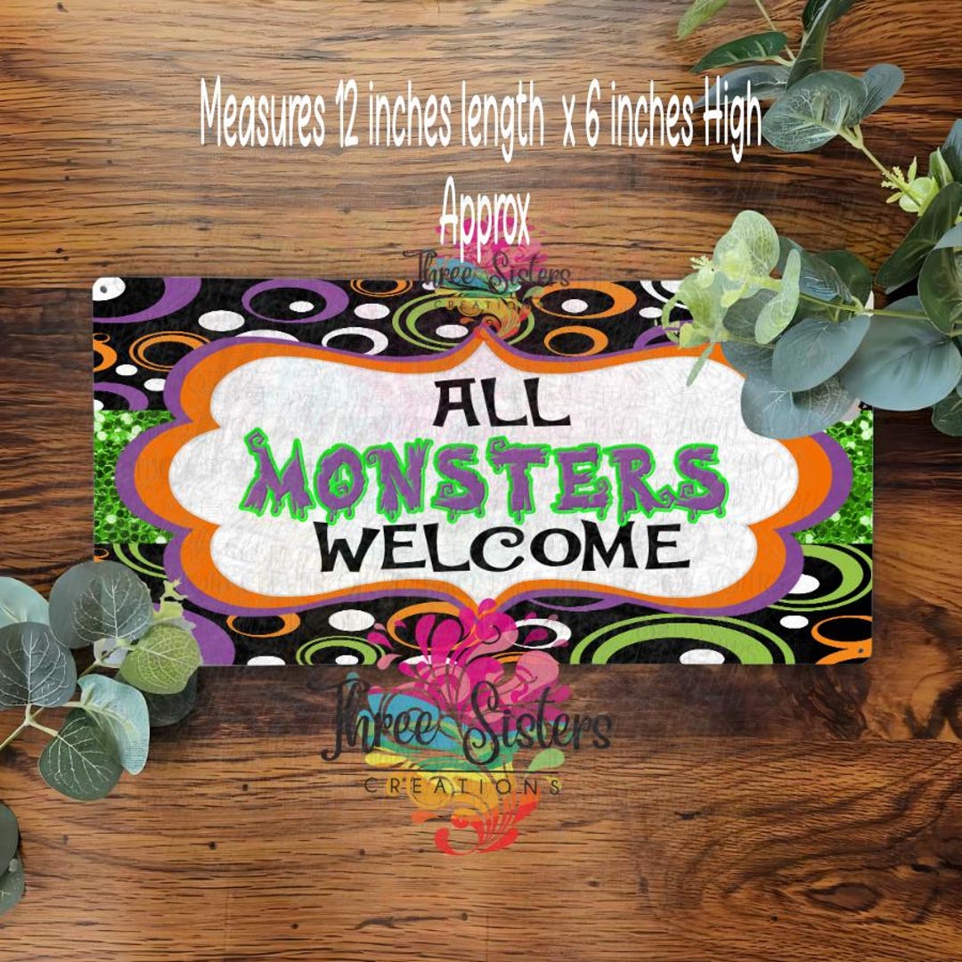 Halloween Wreath Sign: All Monsters Welcome Door Hanger - Etsy