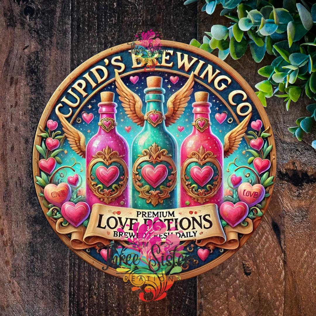 Cupids Love Potion Sign, Valentine's Wreath Sign, Love Token Valentine ...