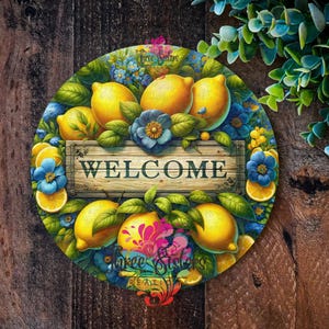 Lemon Welcome Sign, Everyday Wreath Signs, Lemon Round Door Hanger, All ...