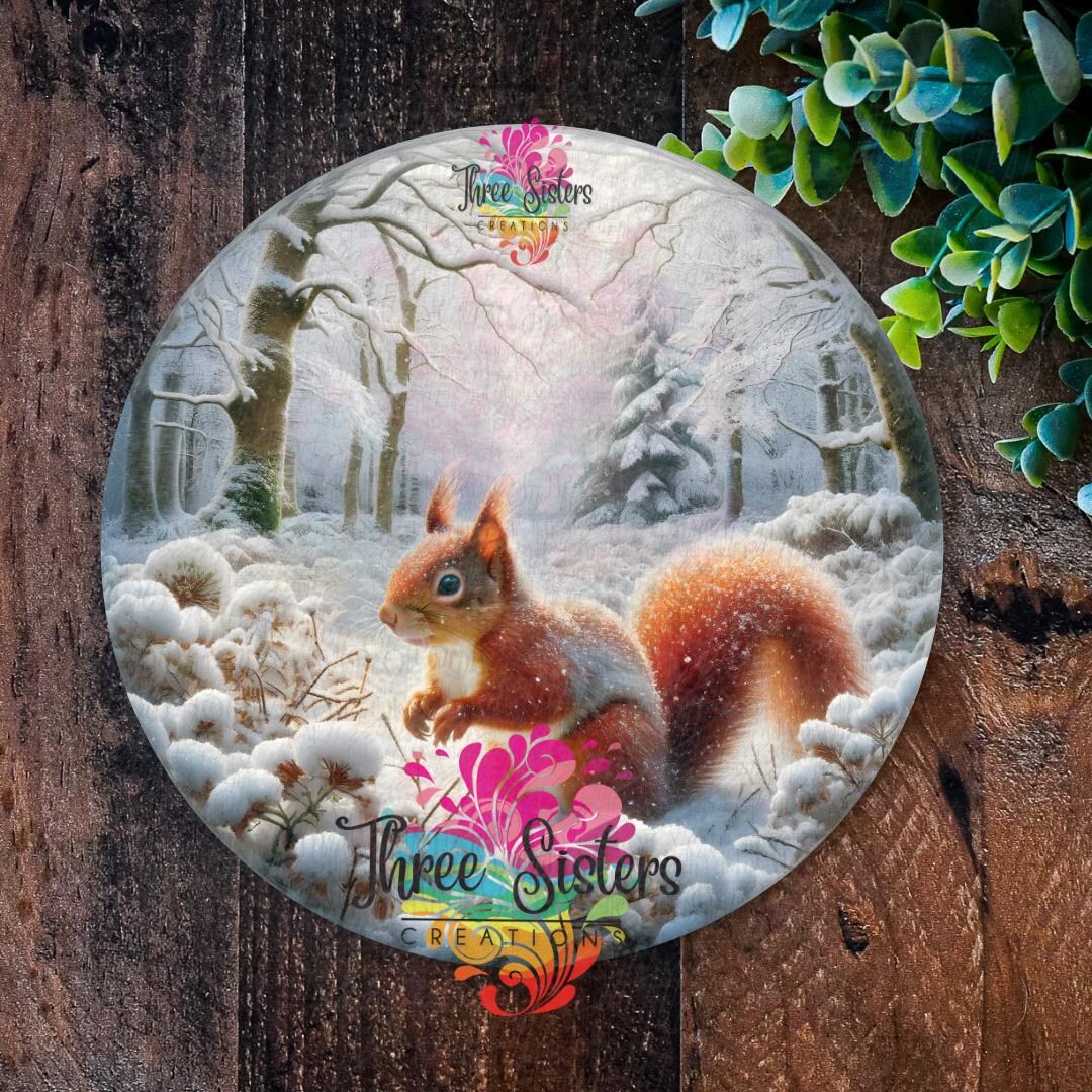 Red Squirrel Winter Sign, Woodland Animal Plaque, Snow Scene Metal Wall ...