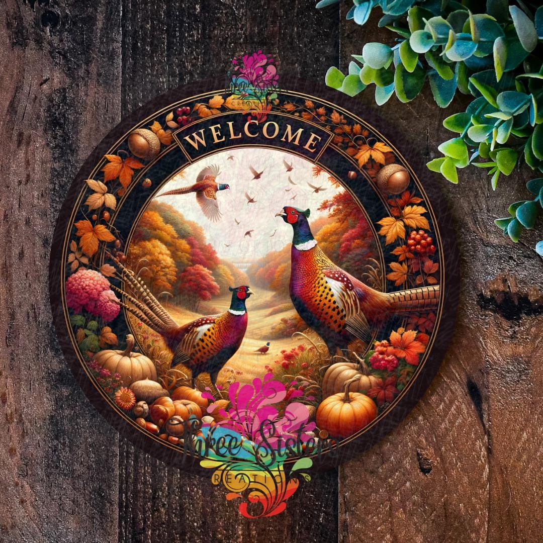 Pheasants Welcome Sign: Rustic Autumn Home Decor, Wildlife Art - Etsy