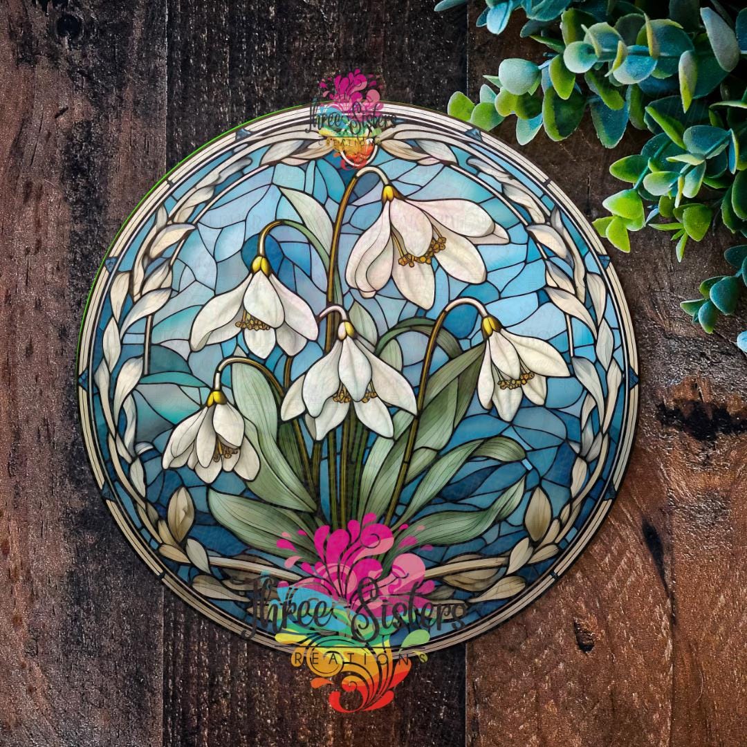 Snowdrops Plaque ,IMITATION Stained Glass Snowdrop Sign, Metal Sign ...