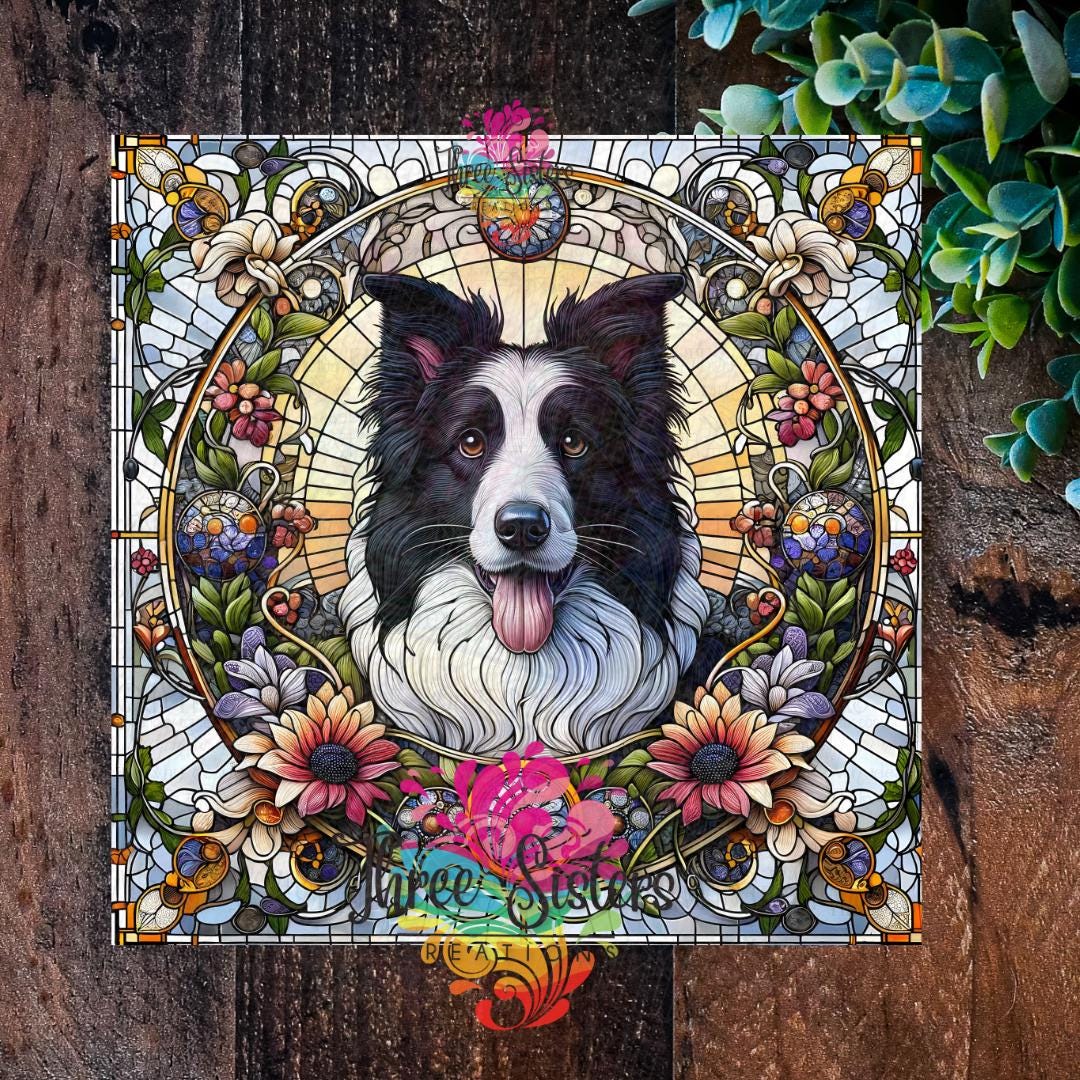 Border Collie Plaque, Faux Stained Glass Dog Sign, Metal Pet Memorial ...