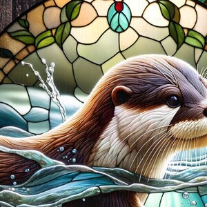Swimming Otter Sign, Faux Stained Glass-style Metal Sign, Garden ...
