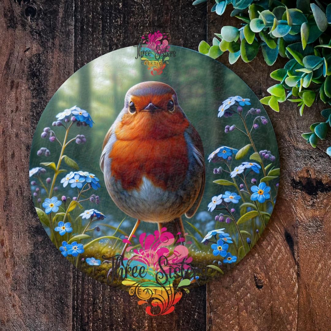 Robin Sign, Charming Robin and Forget-me-nots Wall Art, Garden Bird ...