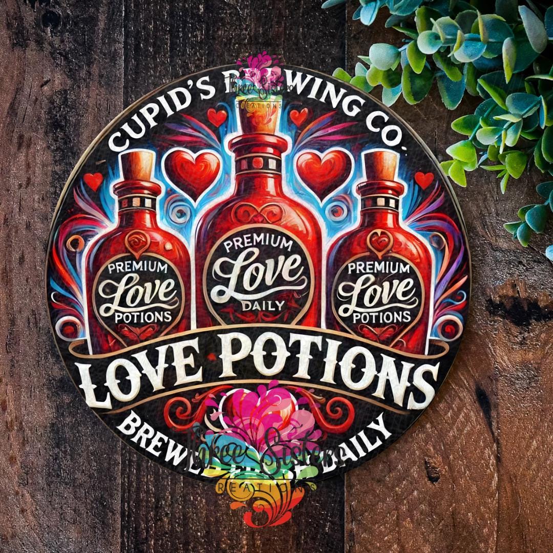 Cupids Love Potion Sign, Valentine's Wreath Sign, Love Token Valentine ...