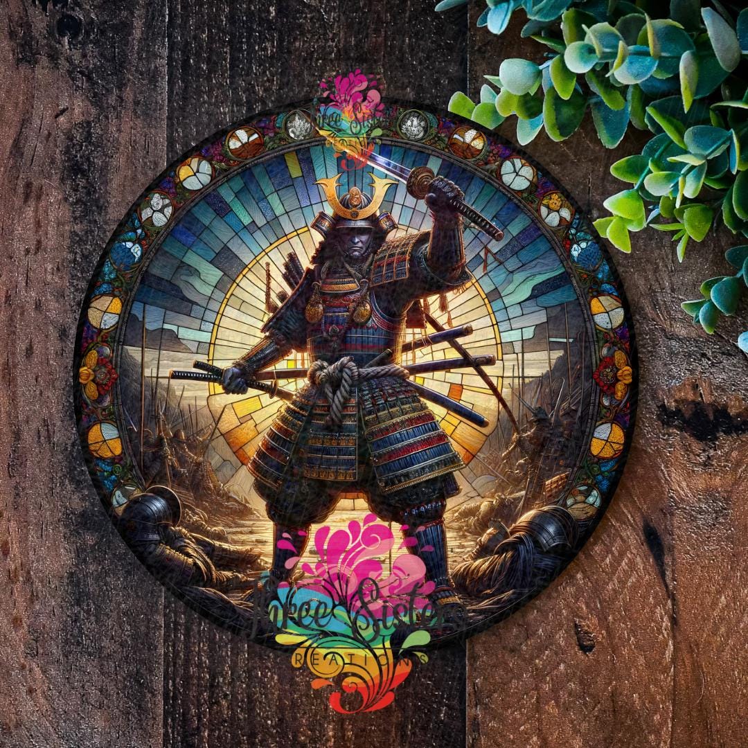 Samurai Warrior Sign, FAUX Stained Glass Garden Art, Japanese Garden ...
