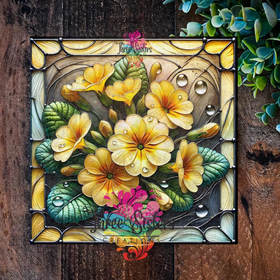 Primrose Plaque, Faux Stained Glass Primroses Sign, Garden Fence ...