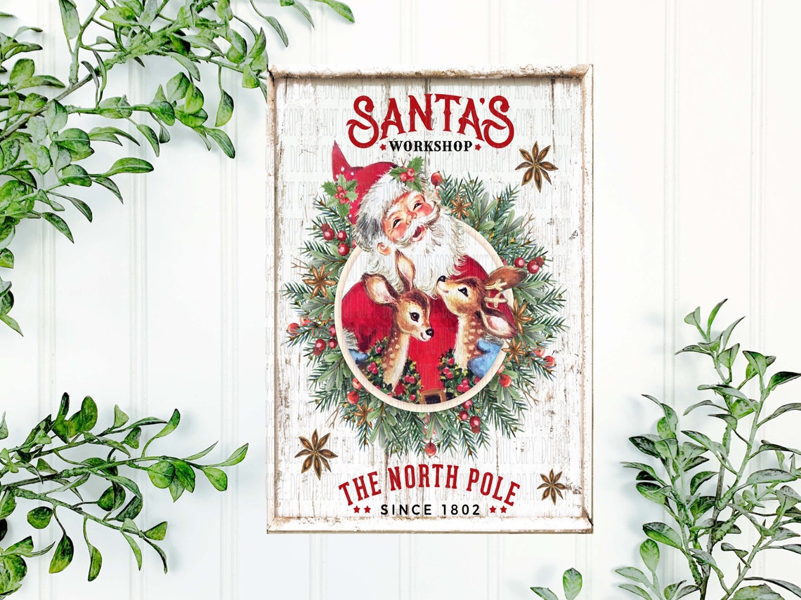 Santa's Workshop Sign Retro Santa Sign Retro Christmas - Etsy