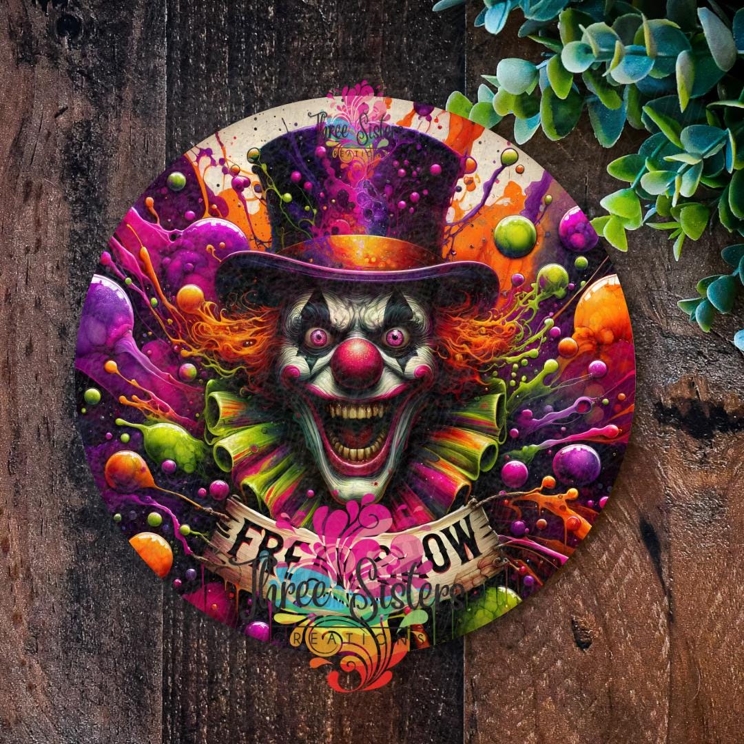Halloween Wreath Sign Circus Clown 'freak Show' Sign, Eerie Carnival ...