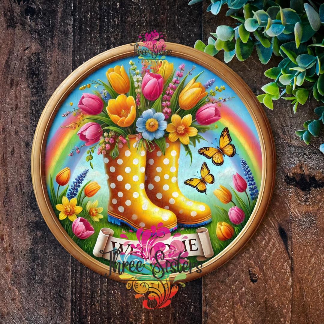 Spring Welcome Sign Wellington Boots Wreath Sign, Spring Home ...