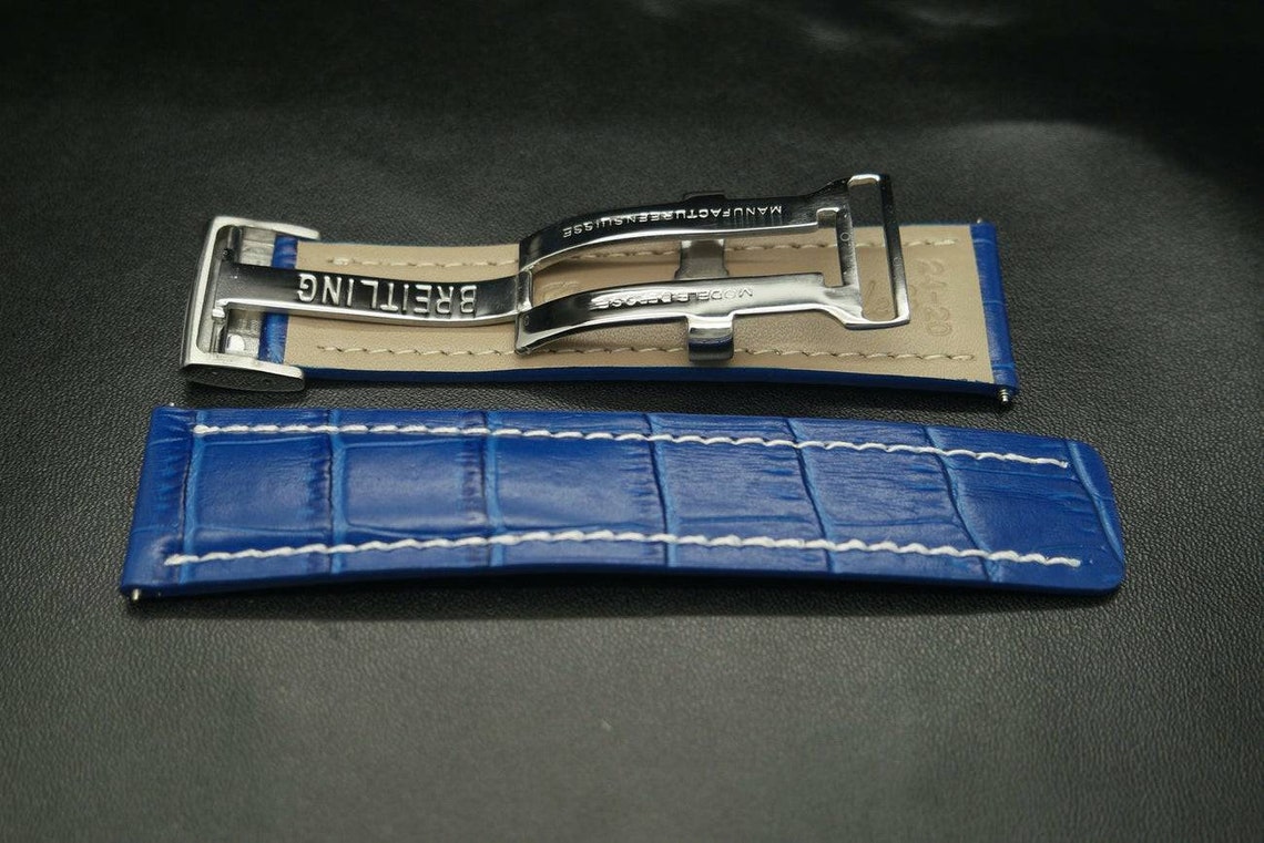 Electric Blue Watch Strap for Breitling Watches - 22/24mm Width ...