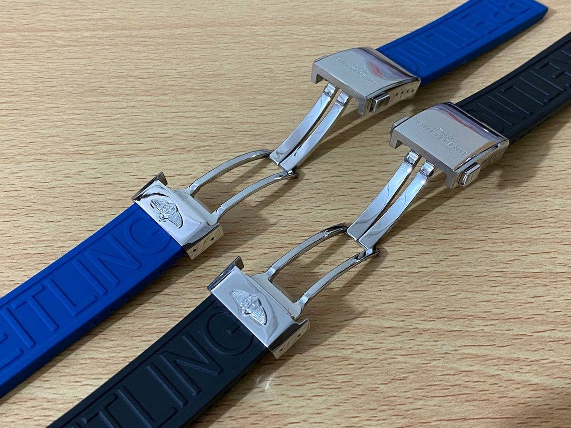 VERY SHINY - Breitling Deployant Clasp Strap, Blue or Black in 22/24mm ...