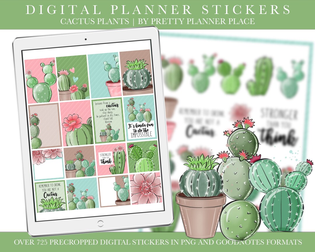 Cactus Plants Digital Planner Stickers, Precropped PNG and Goodnotes ...