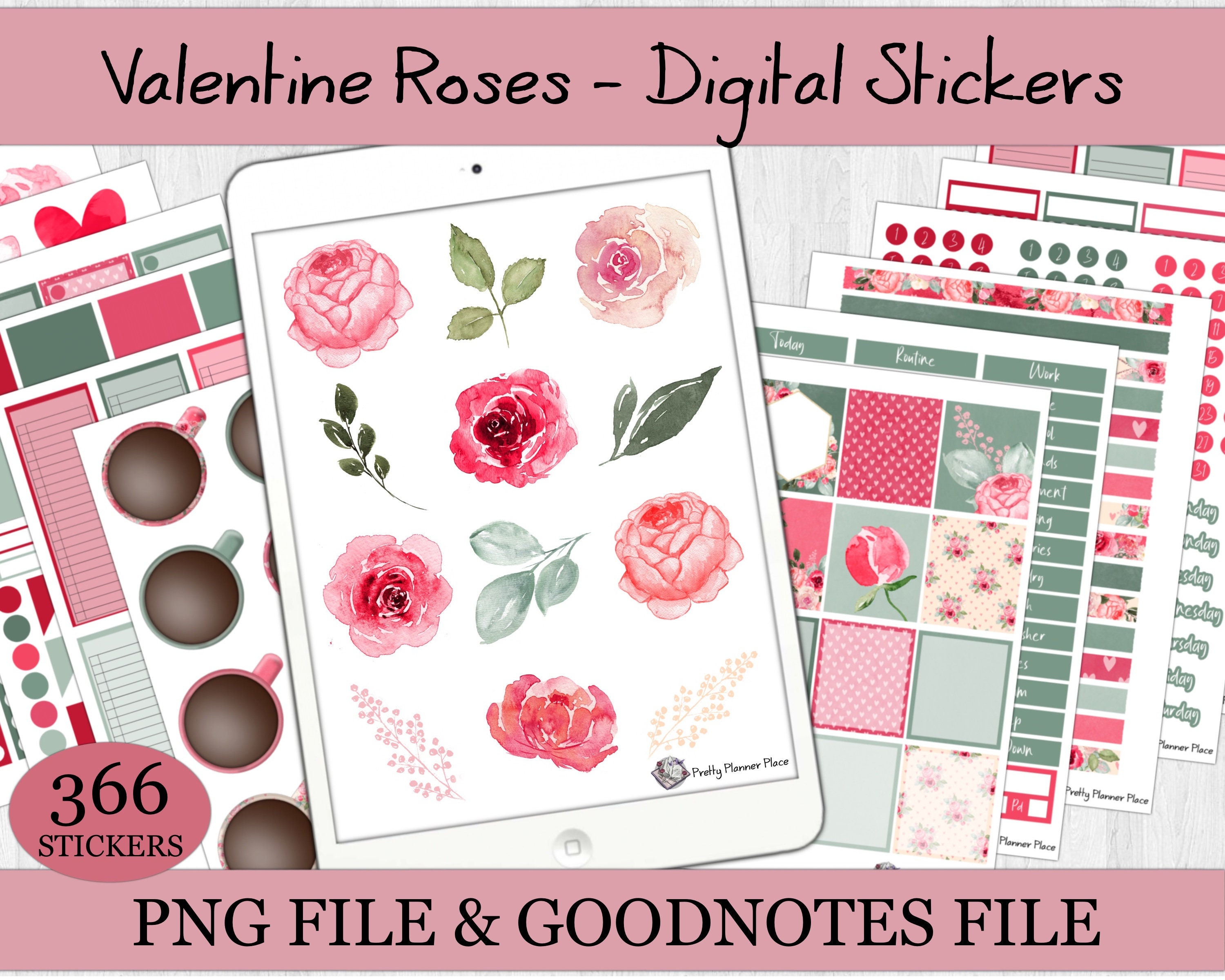 Paper Calendars & Planners Goodnotes Stickers Kit Valentines Planner ...
