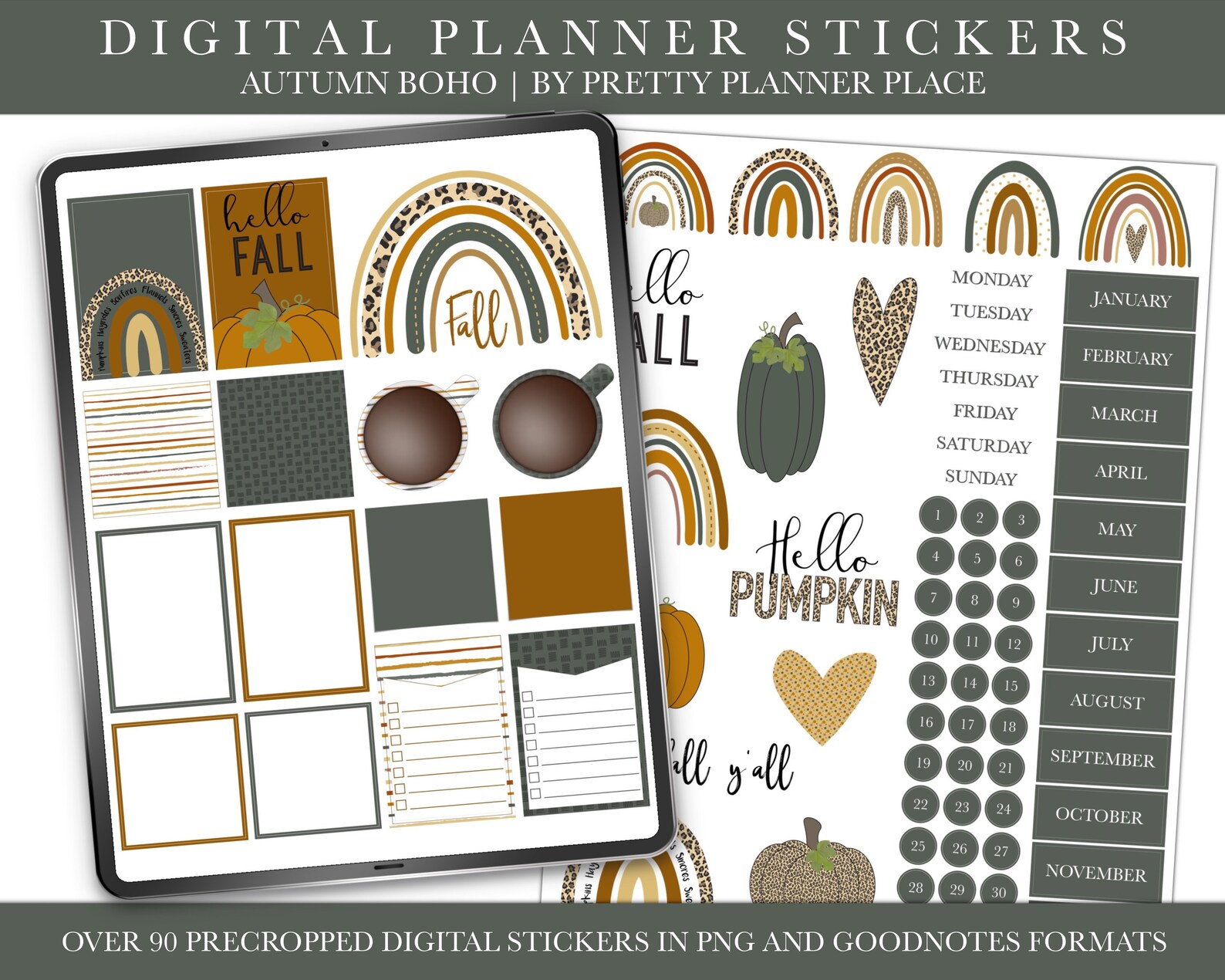 Autumn Boho Digital Planner Stickers Precropped Goodnotes 5 - Etsy