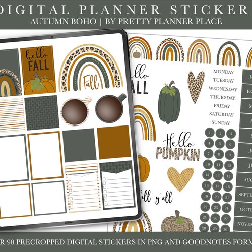 Autumn Boho Digital Planner Stickers Precropped Goodnotes 5 | Etsy