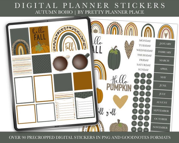 Autumn Boho Digital Planner Stickers Precropped Goodnotes 5 | Etsy