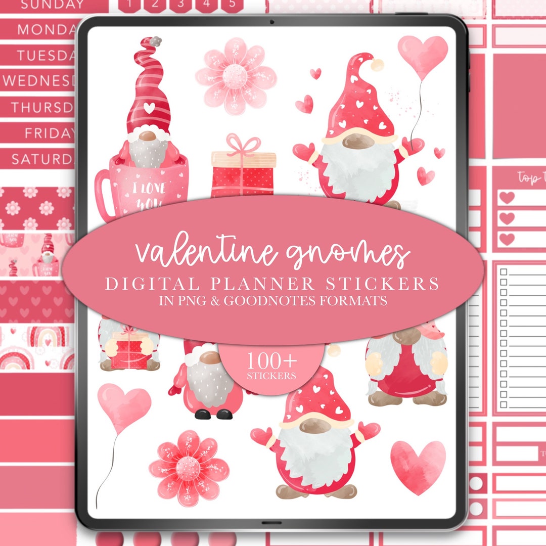 Valentines Day Digital Planner Stickers, Gnome Digital Stickers ...