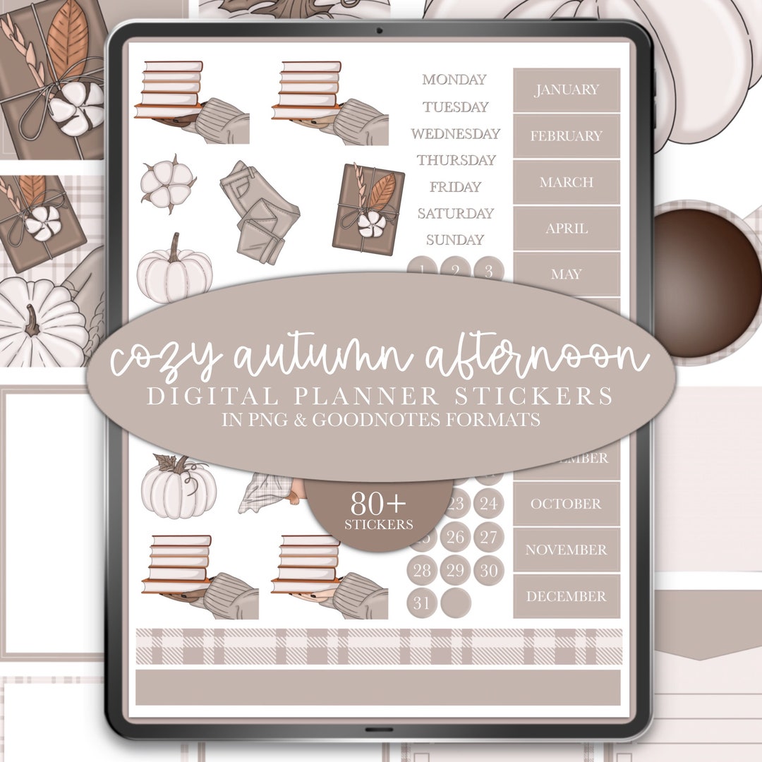 Cozy Autumn Afternoon Digital Planner Stickers, Precropped Goodnotes ...