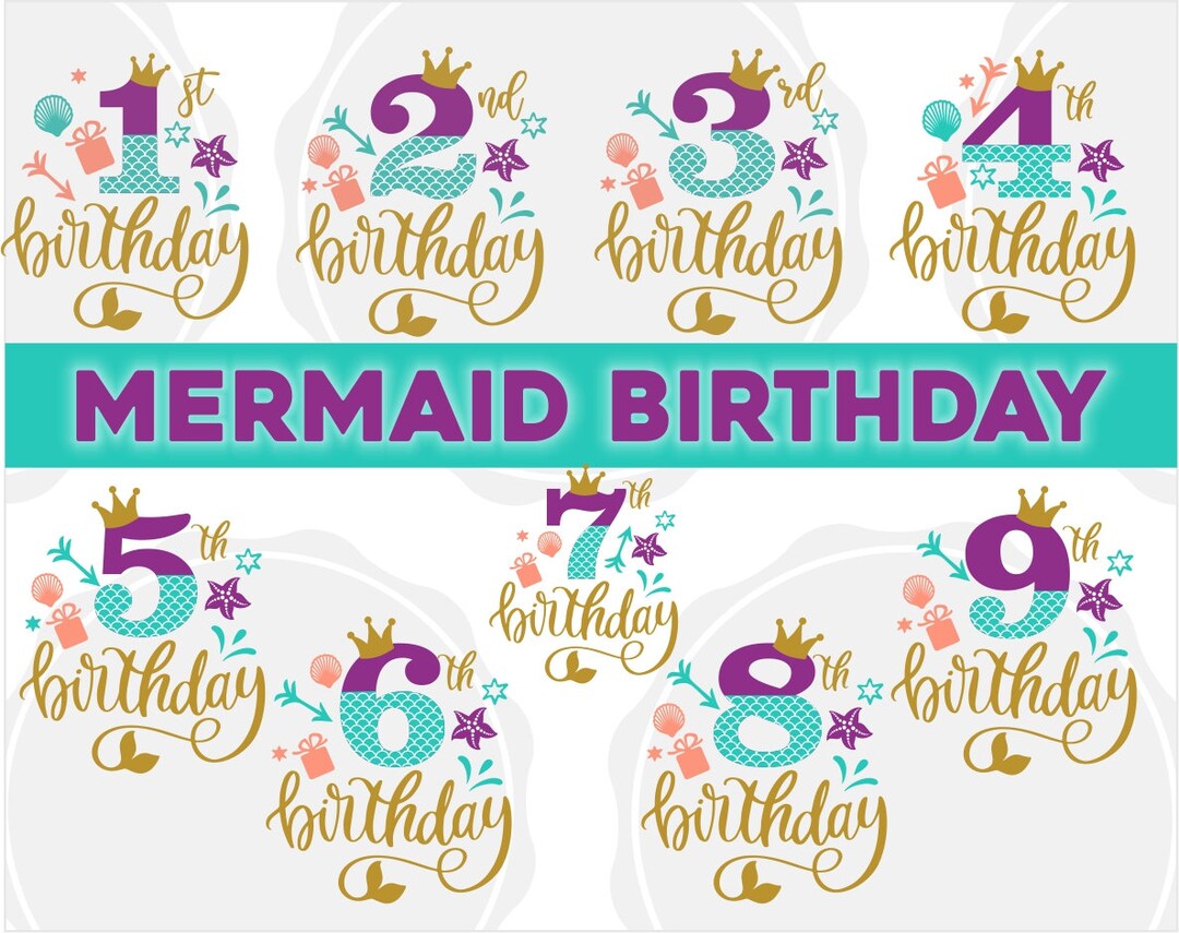 Mermaid Tail Birthday Numbers Birthday , Bundle Mermaid Birthday Girl 1 ...