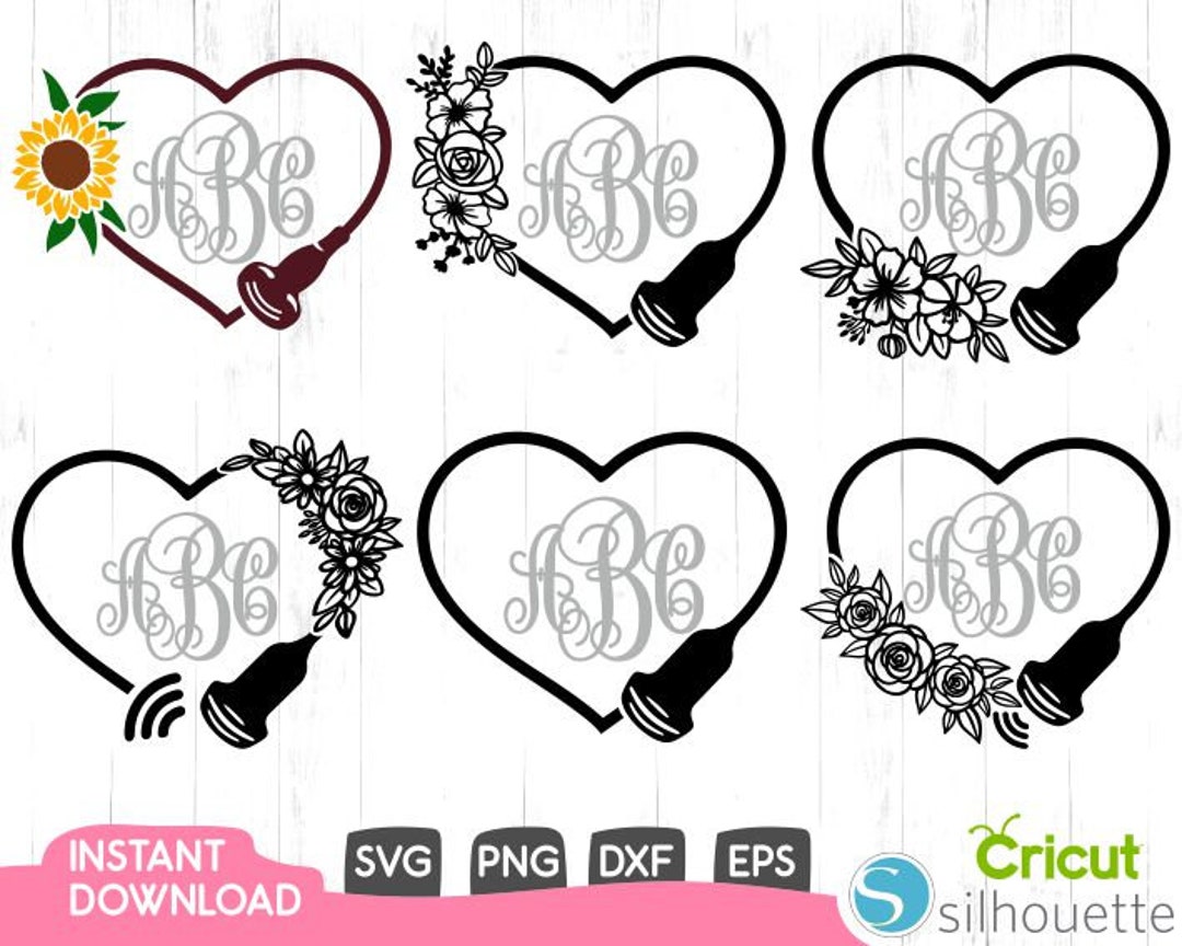 Ultrasound Probe Floral Heart Sonographer Svg,ultrasound Svg,monogram ...
