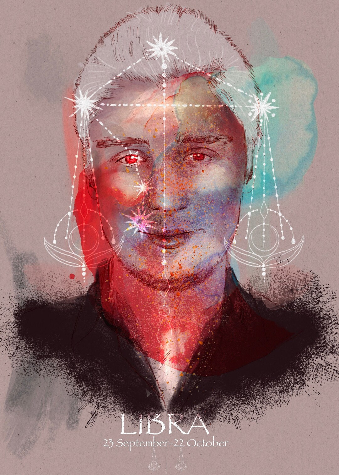 Drawing Illustration of Astrological Portrait Portrait libra - Etsy