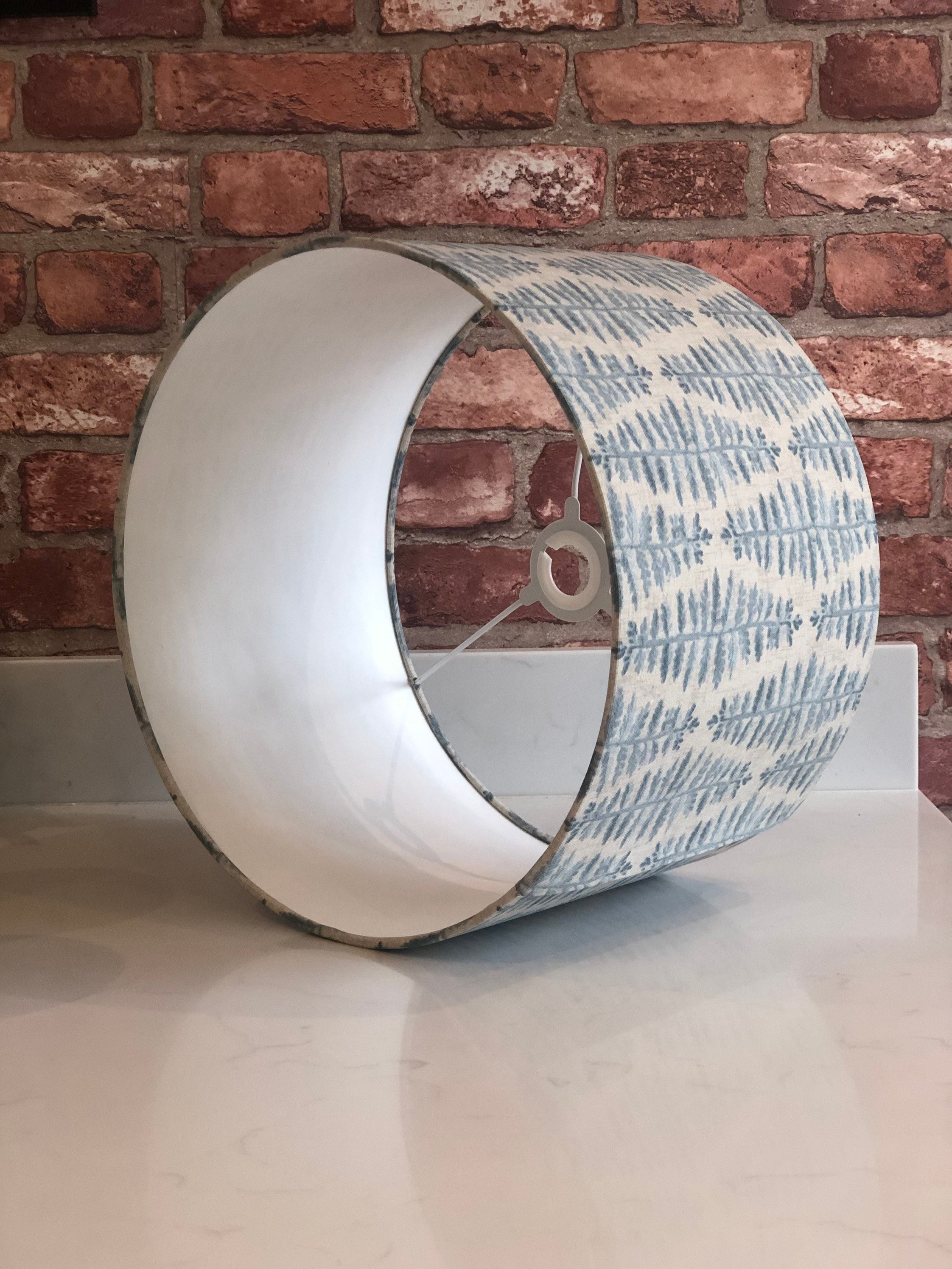 Dusky Pale Blue Teal and Natural Linen Lampshade With Ferns - Etsy