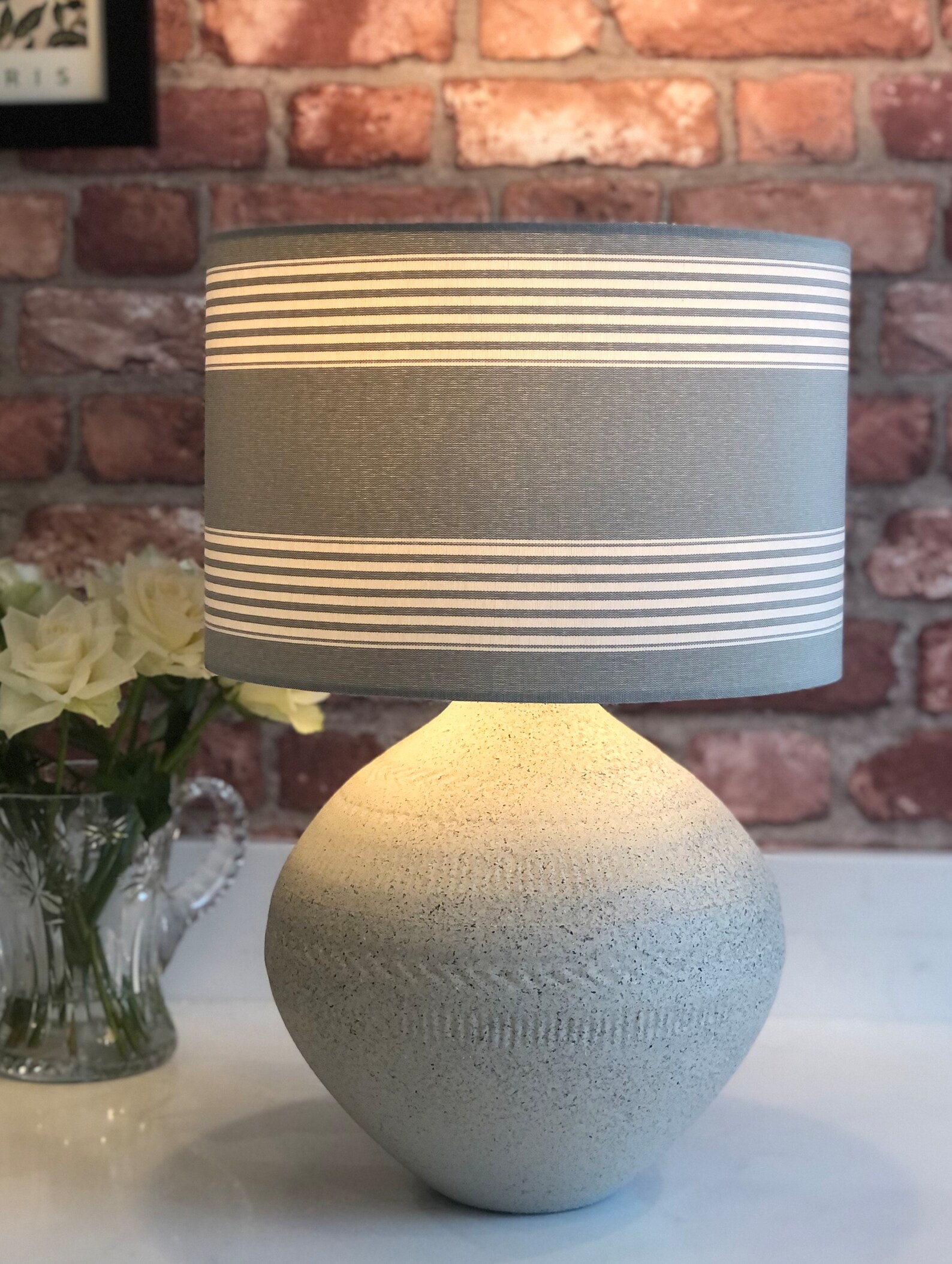 Sage Green and Natural Linen Stripe Lampshade - Etsy