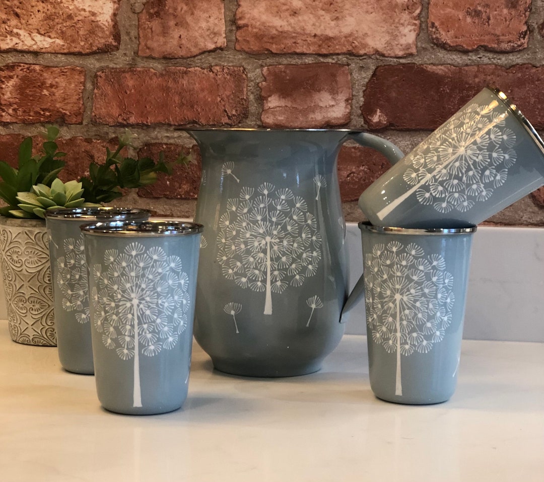Hand-painted Stone Blue Dandelion Stainless Steel/enamel Jug and ...