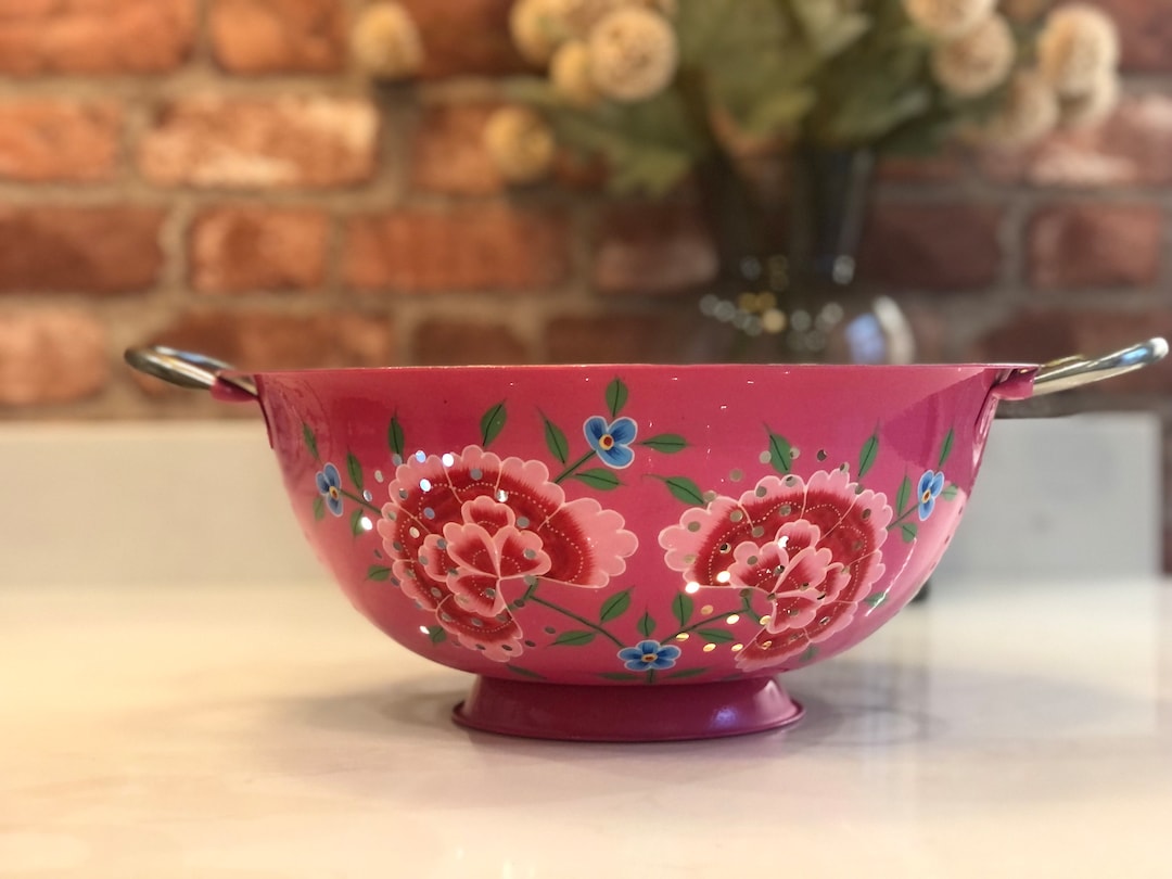 Hand-painted Stainless Steel/enamel Bright Pink Colander From Kashmir ...