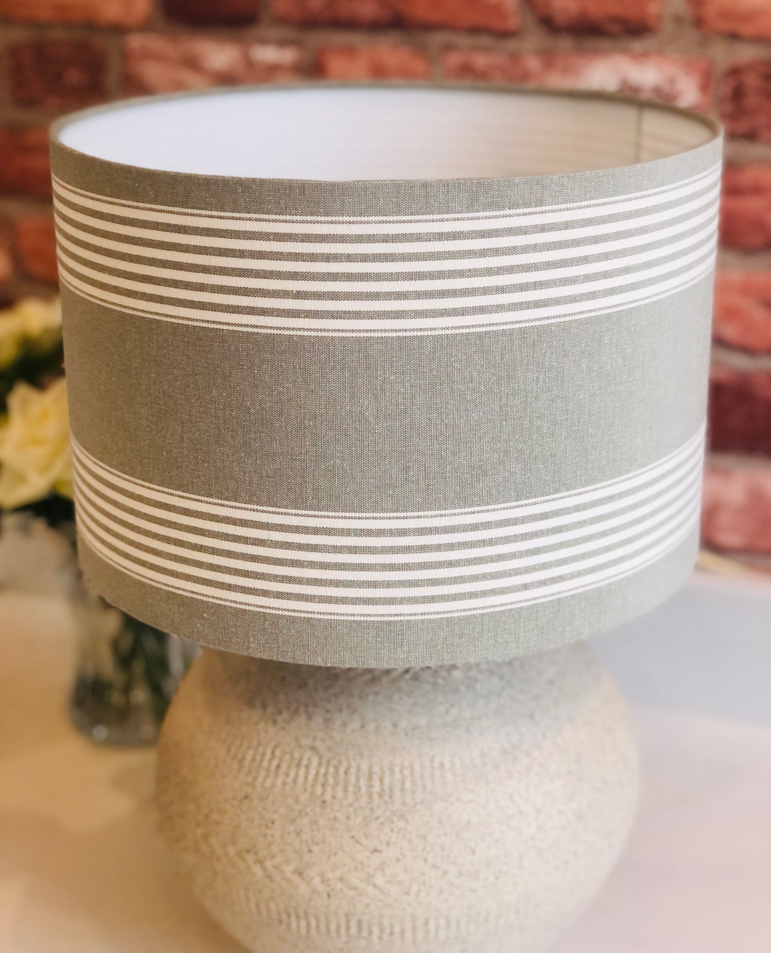 Sage Green and Natural Linen Stripe Lampshade - Etsy