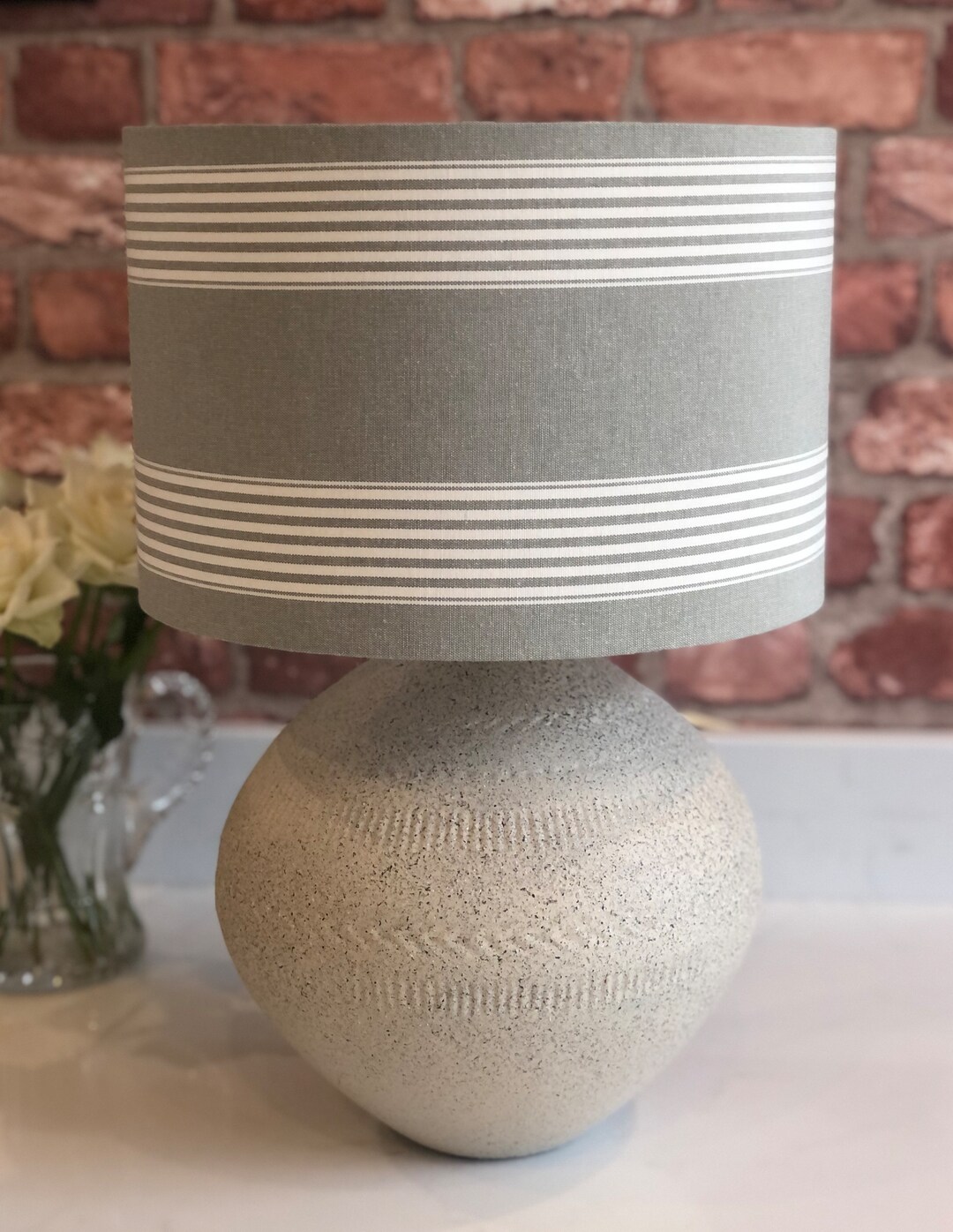 Sage Green and Natural Linen Stripe Lampshade - Etsy