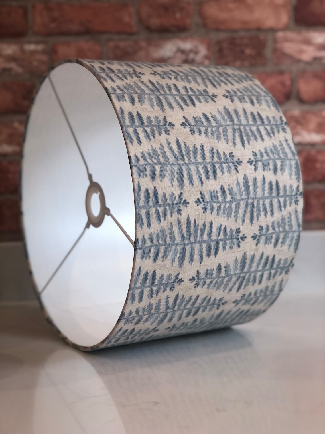 Dusky Pale Blue Teal and Natural Linen Lampshade With Ferns - Etsy