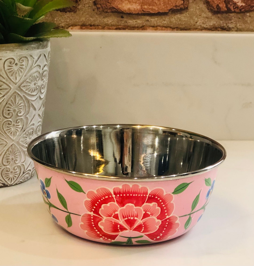 Hand-painted Pale Pink Stainless Steel/enamel Snack/nibble Bowl From ...