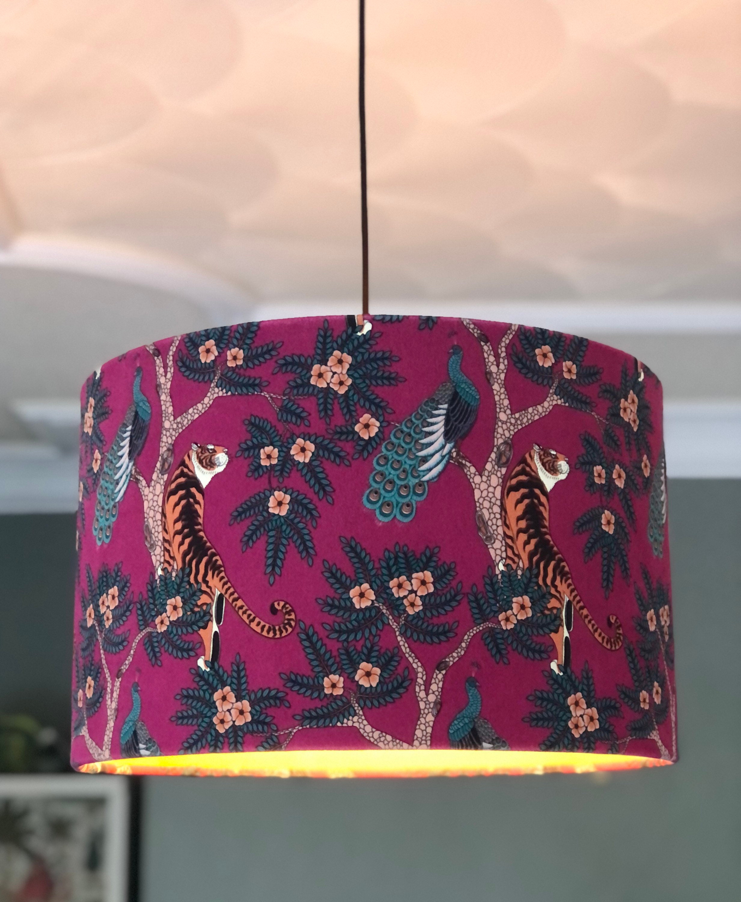 Tiger and Peacock Velvet Lampshade in Magenta Bright Pink With - Etsy